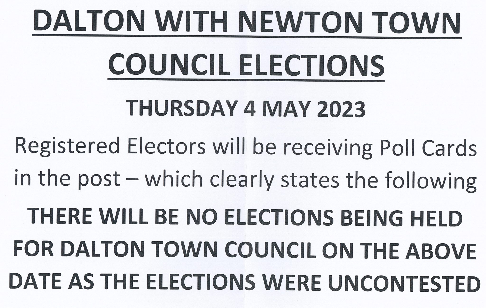 No Election Announcement | Dalton with Newton Town Council